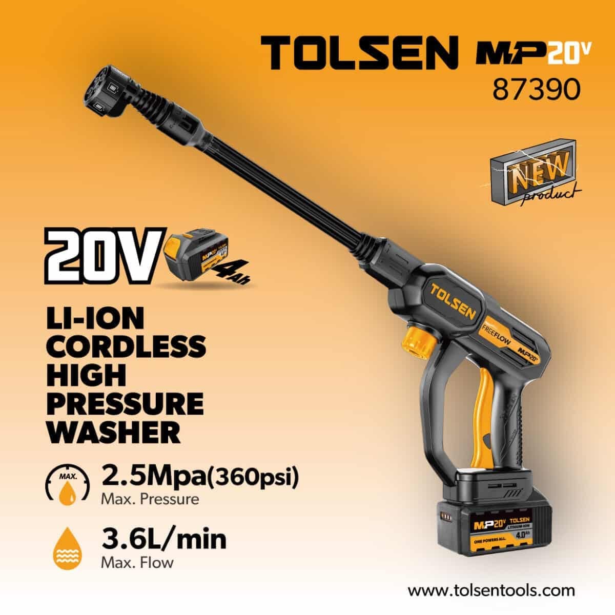 20V LI-ION CORDLESS HIGH PRESSURE WASHER - TOLSEN TOOLS